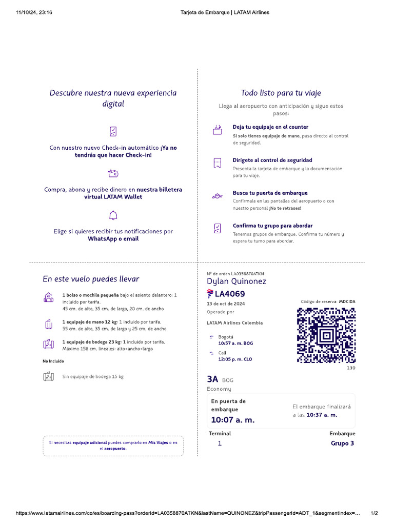 Tarjeta de Embarque LATAM Airlines | PDF