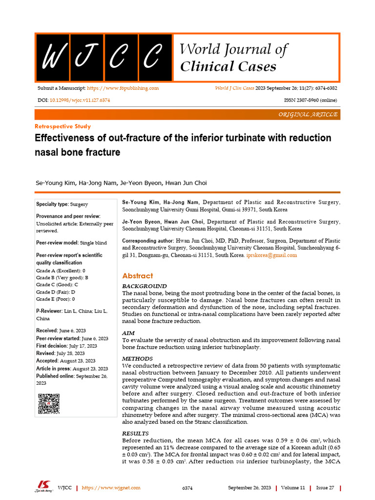 Effectiveness of Out-Fracture of The Inferior Turbinate With Reduction ...