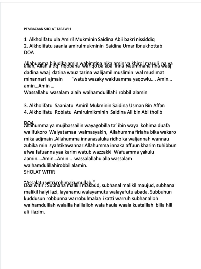 Doa dan Pembacaan Sholat Tarawih | PDF