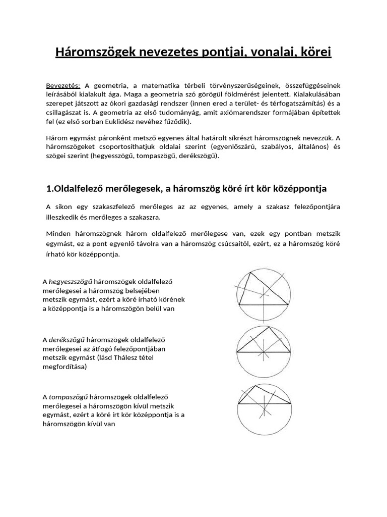 13.háromszögek Nevezetes Vonalai, Pontjai, Körei | PDF