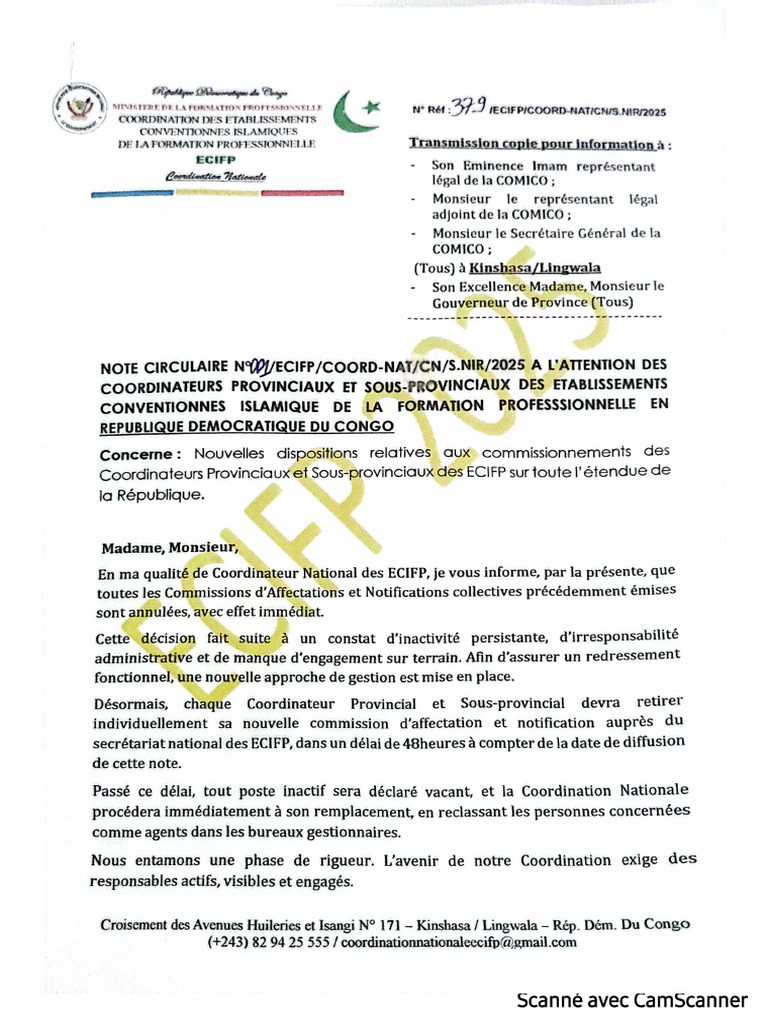 Note Circulaire 0012025 Cn | PDF