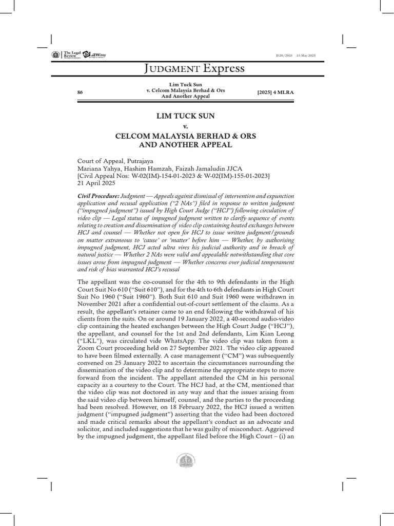 LIM TUCK SUN v. CELCOM MALAYSIA BERHAD & ORS AND ANOTHER APPEAL - Permodalan MBF SDN BHD v. Tan ...