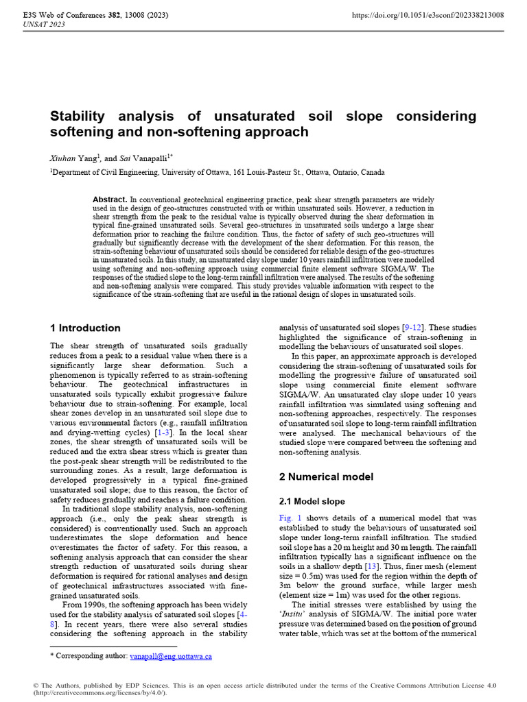 Stability Analysis of Unsaturated Soil Slope Considering Softening and ...