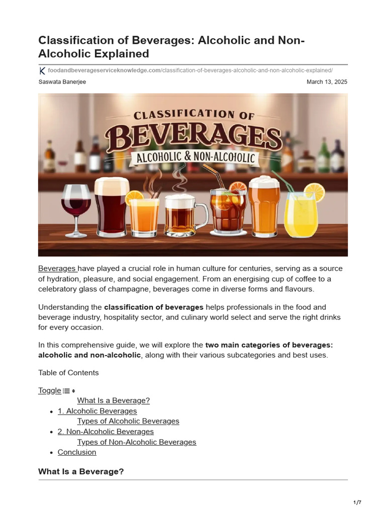 Classification of Beverages Alcoholic and Non-Alcoholic Explained | PDF ...