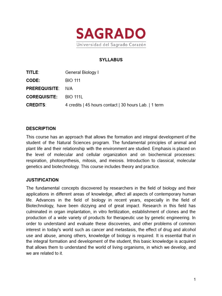SSA BIO 111 General Biology I | PDF | Cell (Biology) | Cell Membrane