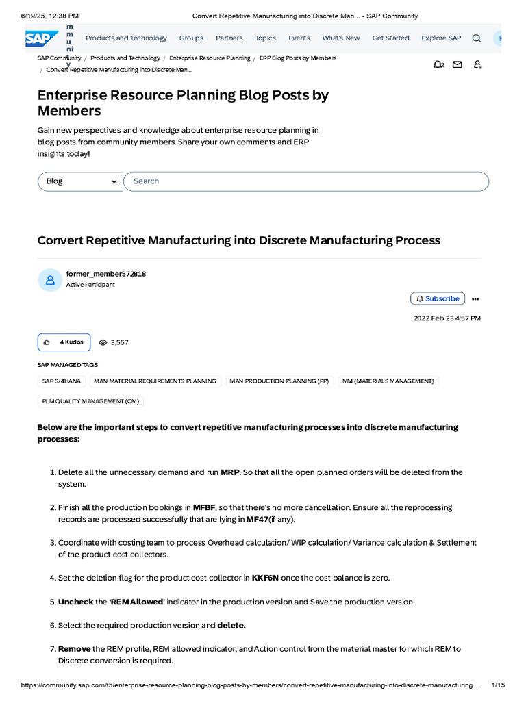 Convert Repetitive Manufacturing Into Discrete Man... - SAP Community ...