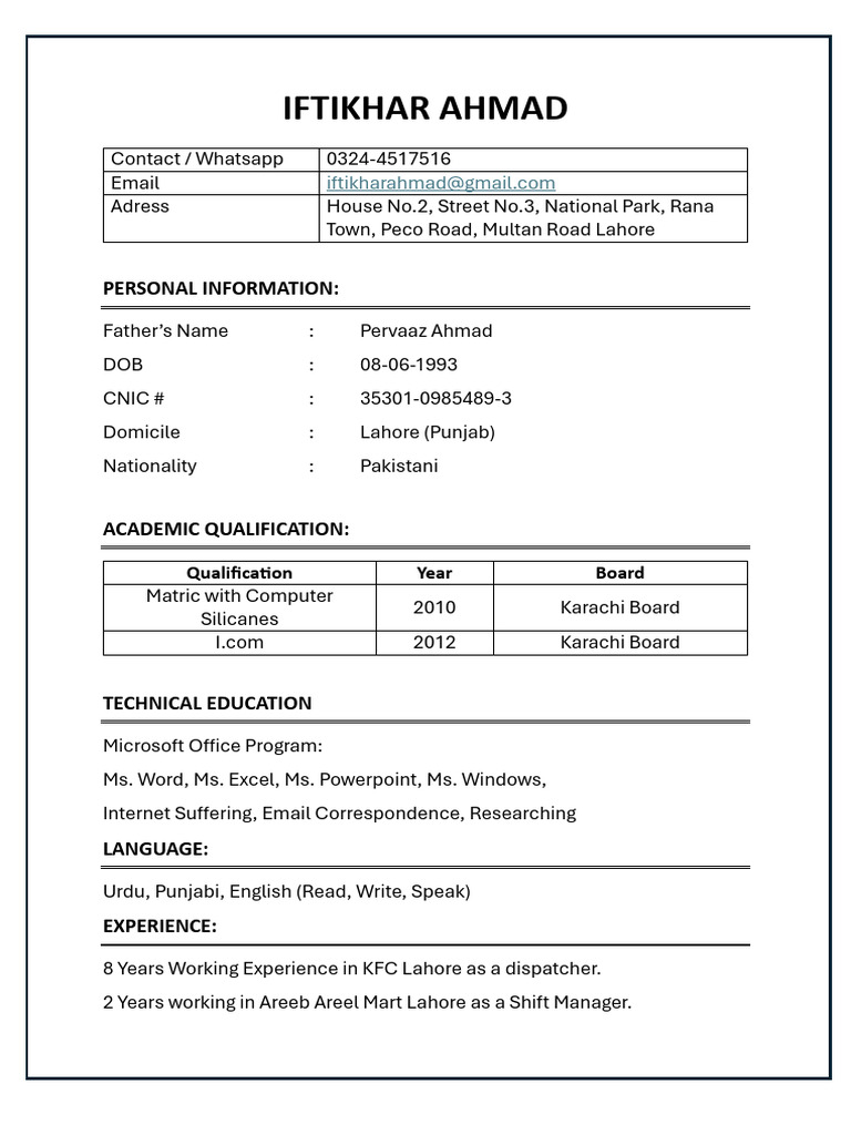 Iftikhar Ahmad CV | PDF