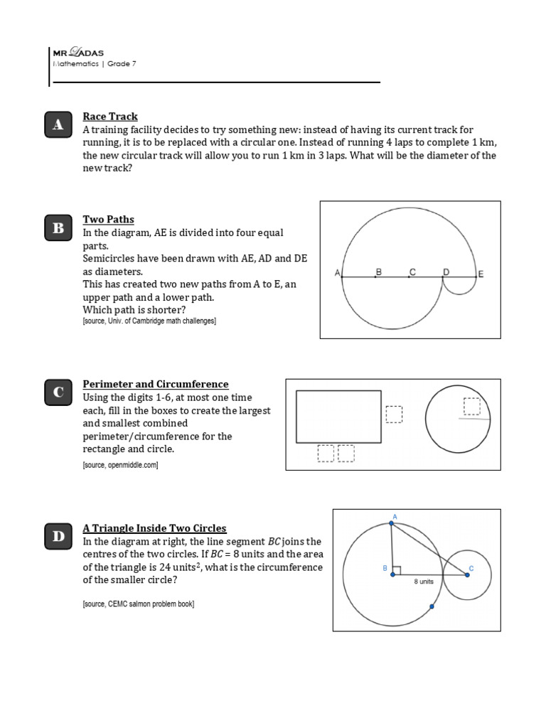 Measure gr7 - Area Problem Review Package - 2024 Vers | PDF | Area | Circle
