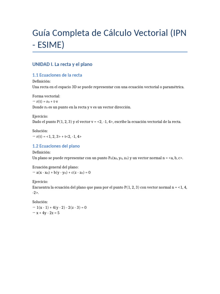 Guia Calculo Vectorial Unidad I | PDF
