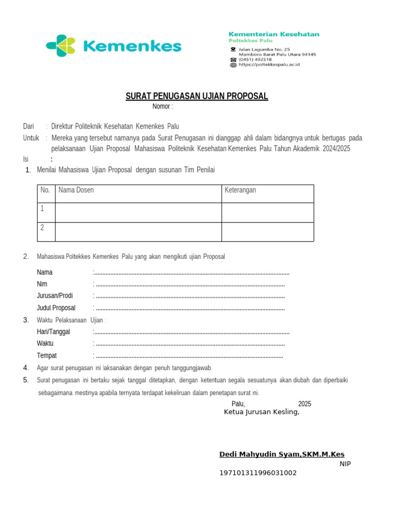 Surat Penugasan Ujian Proposal 2025 | PDF