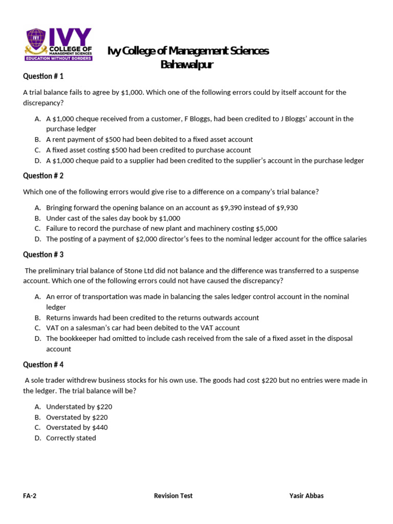 Trial Balance Error Correction Guide | PDF | Debits And Credits ...
