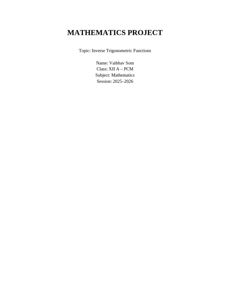 Math Project Inverse Trigonometric Functions NoPageNos | PDF