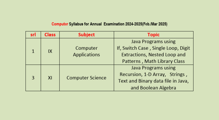 Computer Syllabus For Annual Exam (IX & XI) 2024-2025 | PDF