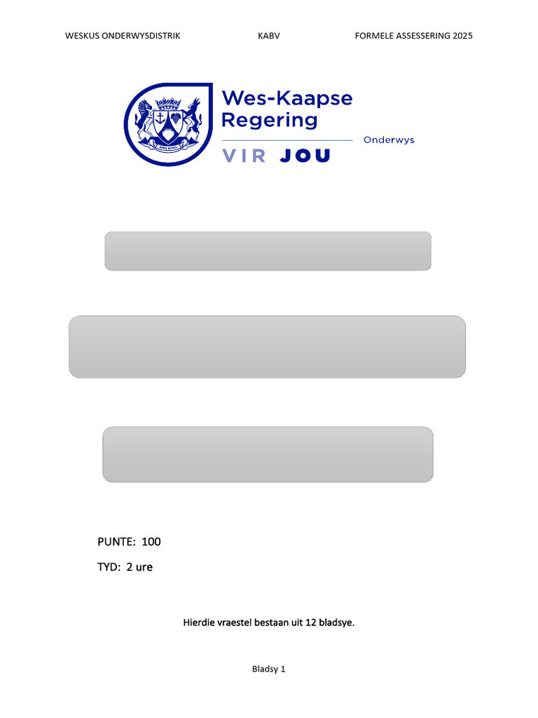 Fwet 12-1 Kwartaal 1 Van 2025 (Vraestel) | PDF