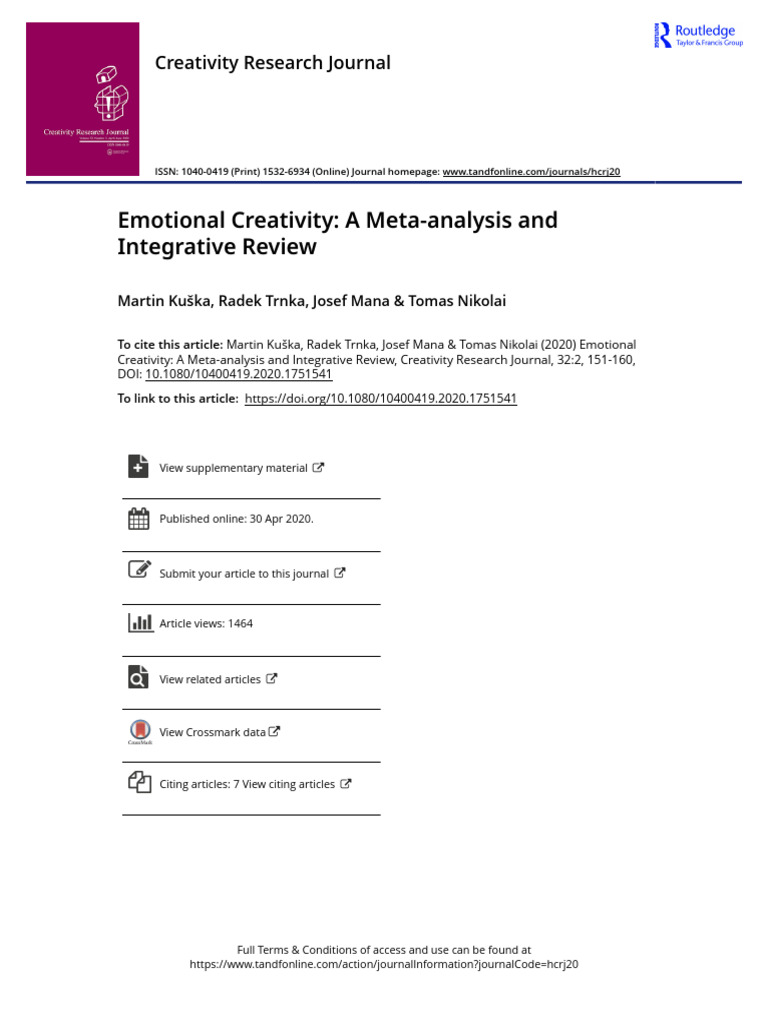 Emotional Creativity A Meta-Analysis and Integrative Review | PDF ...