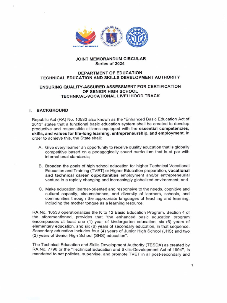 Guidelines JMC DepEd and TESDA | PDF