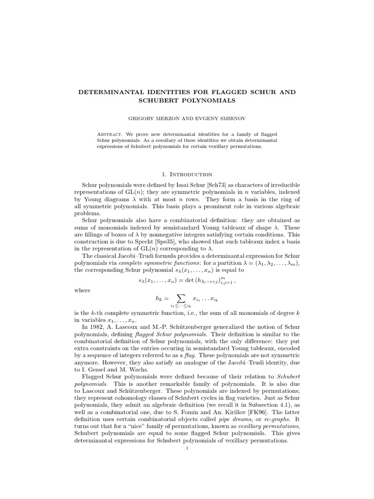 Determinantal Identities For Flagged SCH | PDF | Mathematical Analysis | Mathematical Concepts