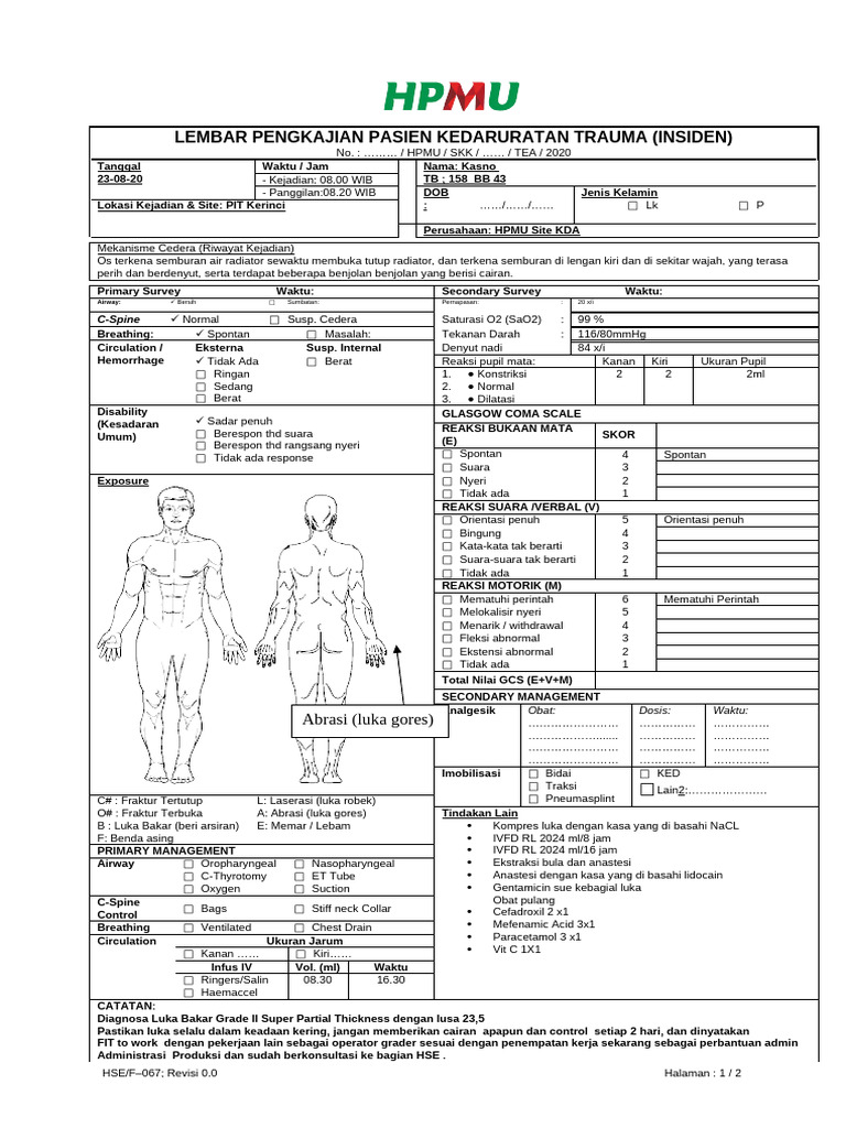 Luka Bakar Drajat Sedang KASNO 1 | PDF