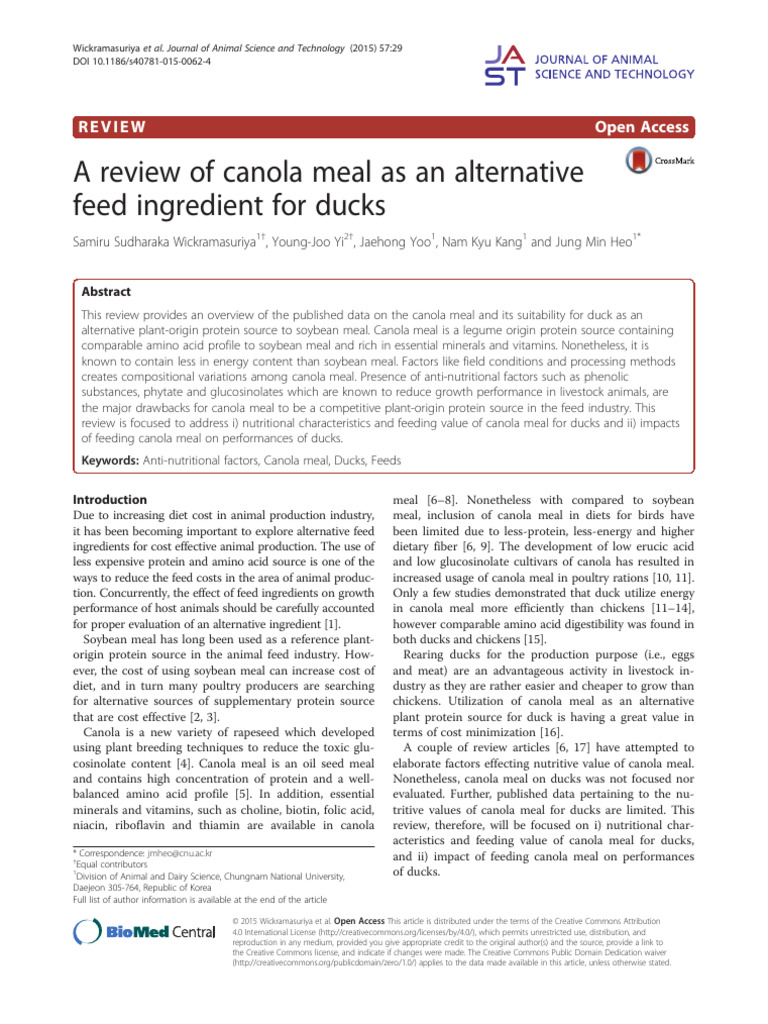 Canola Meal as Duck Feed Alternative | PDF | Dietary Fiber | Diet ...