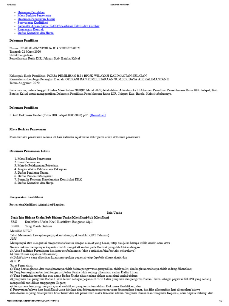 Dokumen Pemilihan | PDF