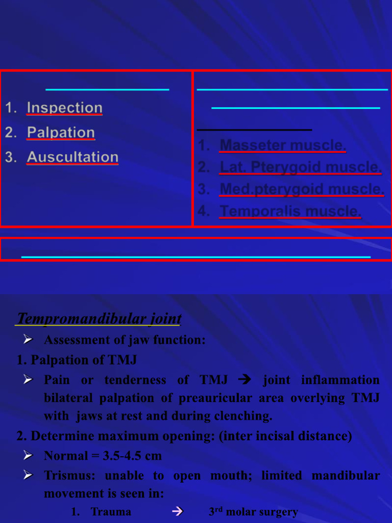 TMJ Examination Techniques and Assessment | PDF | Neck | Lymphatic System