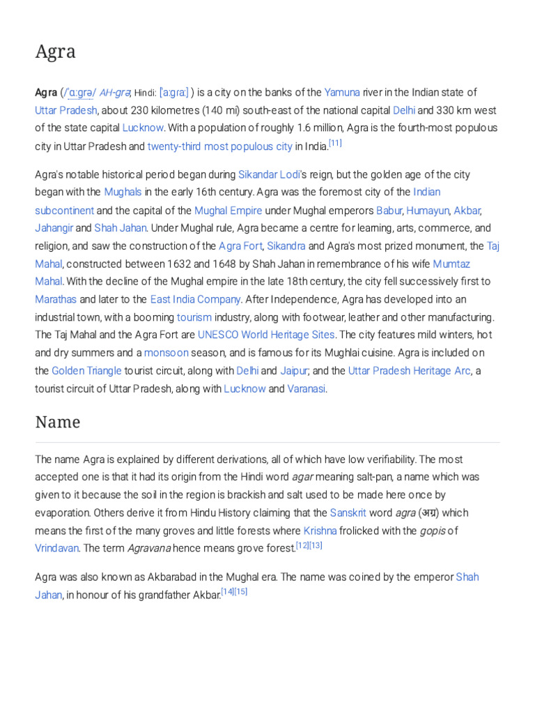 Agra - Wikipedia | PDF