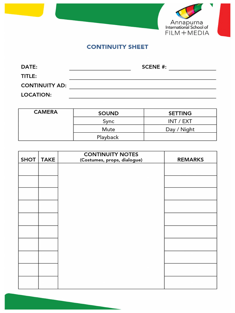 Continuity Sheet Template | PDF