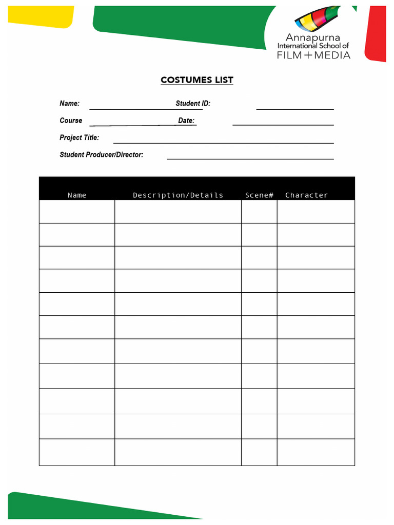 Costumes LIst | PDF