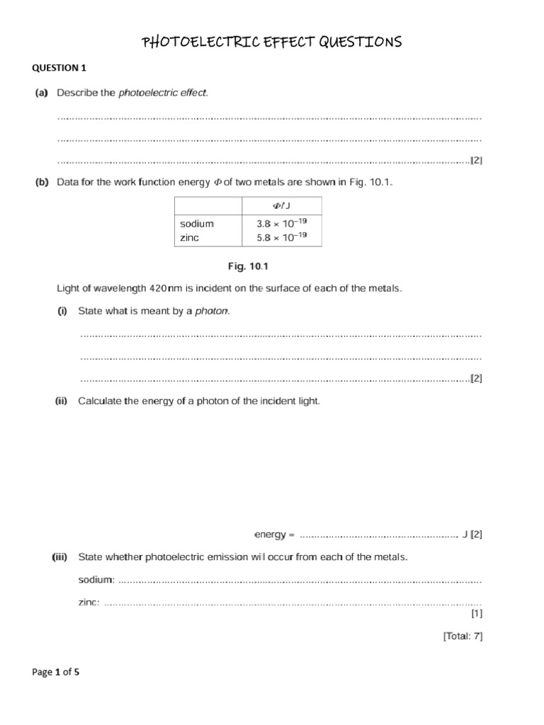 Photoelectric Effect Questions | PDF