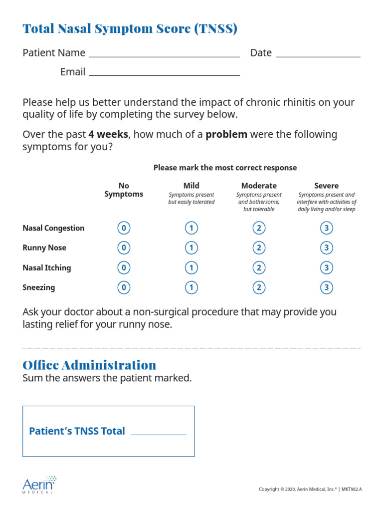 Total Nasal Symptom Score Survey | PDF