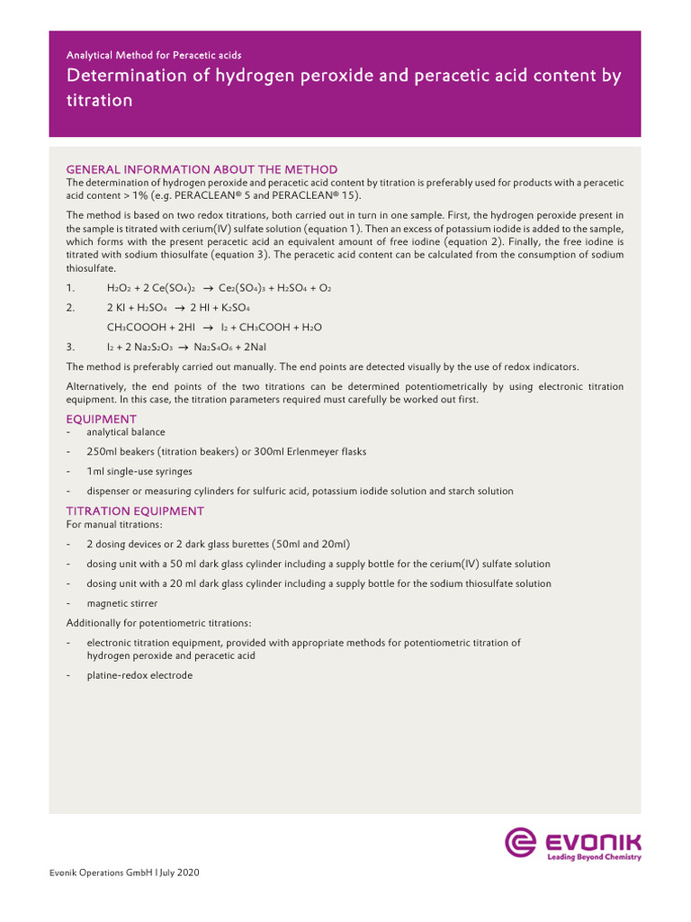 Determination of Hydrogen Peroxide and Peracetic Acid Content by ...