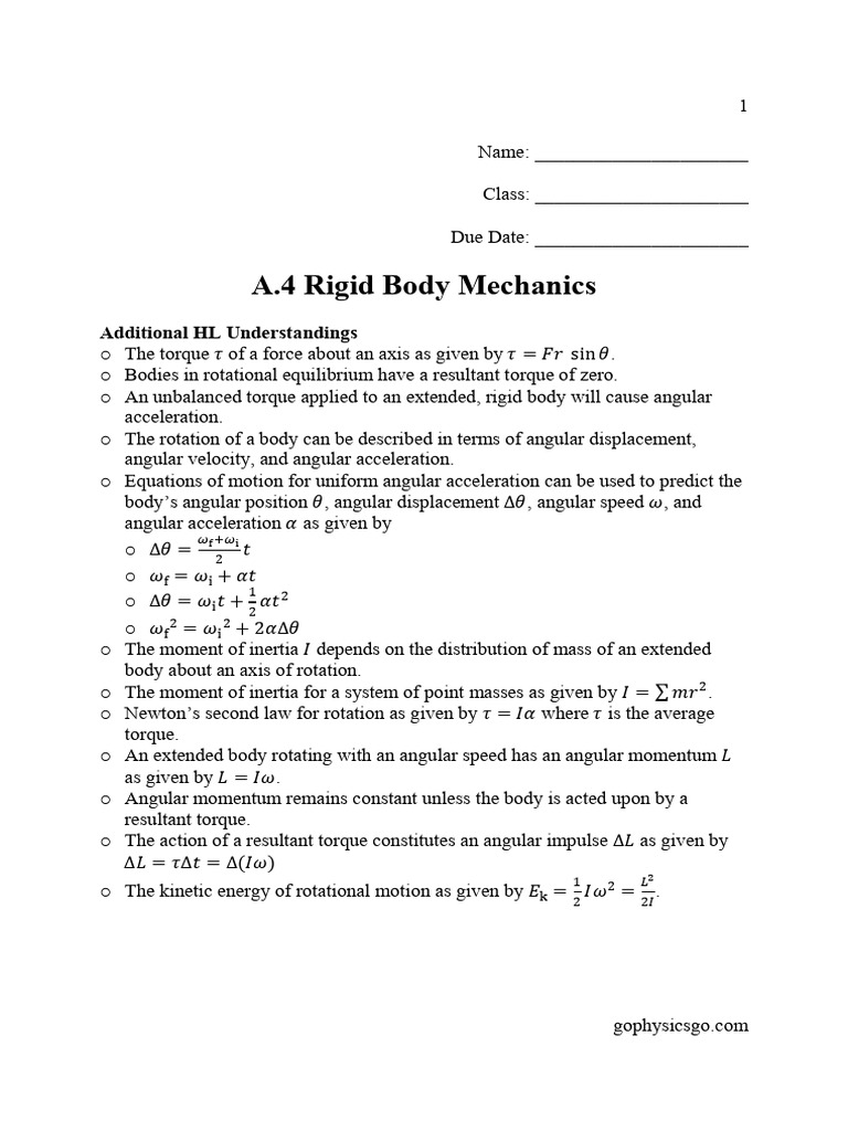 A.4 Rigid Body Mechanics Version 2 | PDF | Rotation Around A Fixed Axis | Angular Momentum