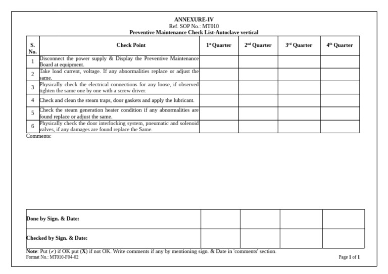 4 Autoclave Vertical Check List - IV | PDF