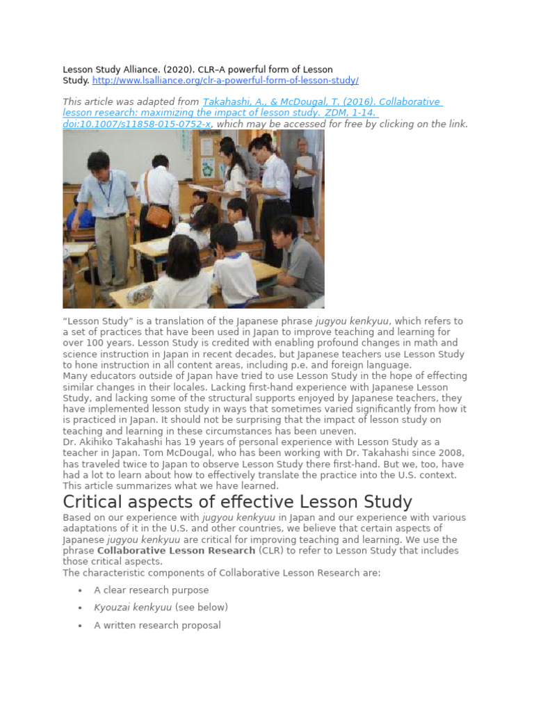 Lesson Study Alliance. (2020) - CLR-a Powerful Form of Lesson Study ...
