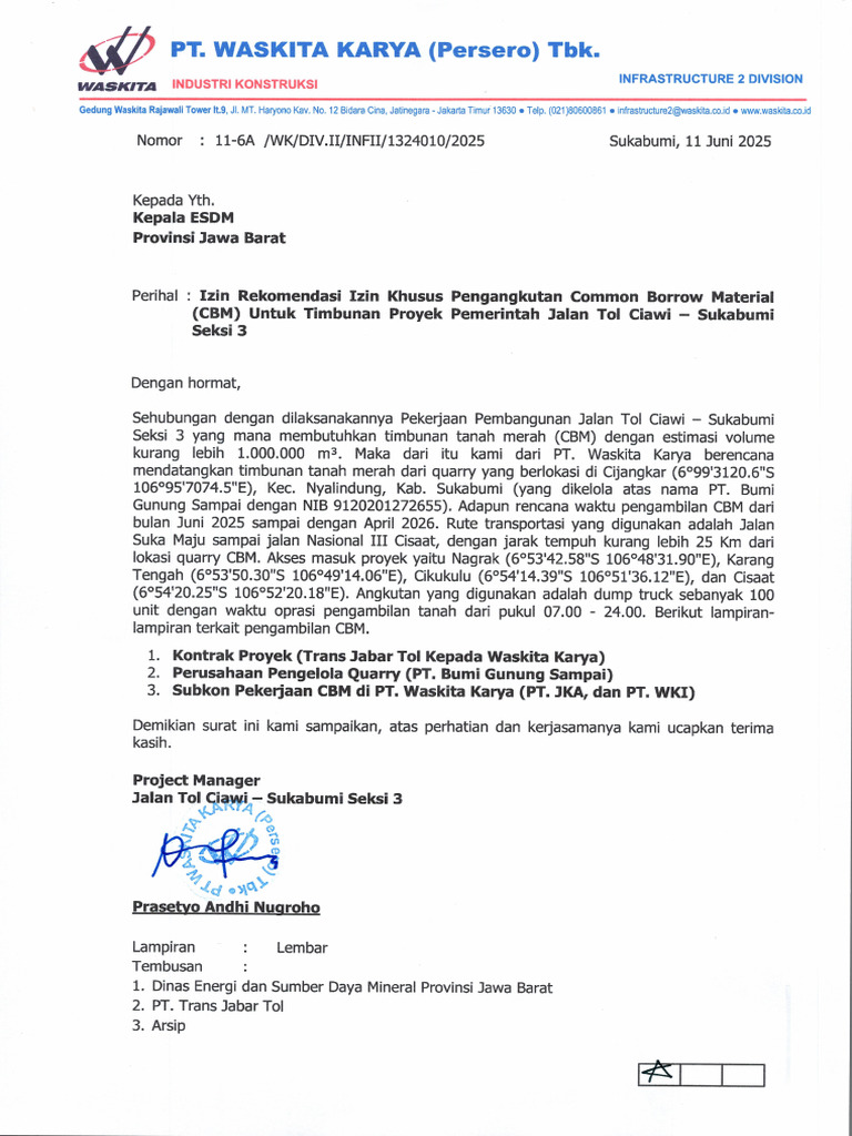 Izin Rekomendasi Izin Khusus Pengangkutan Common Borrow Material (CBM ...