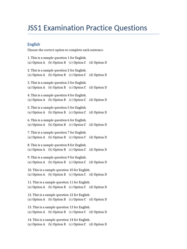 JSS1 Exam Practice Questions PDF | PDF | Chess Theory | Chess