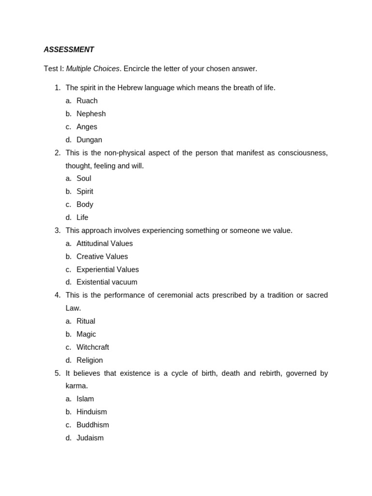 Multiple Choices: Assessment | PDF