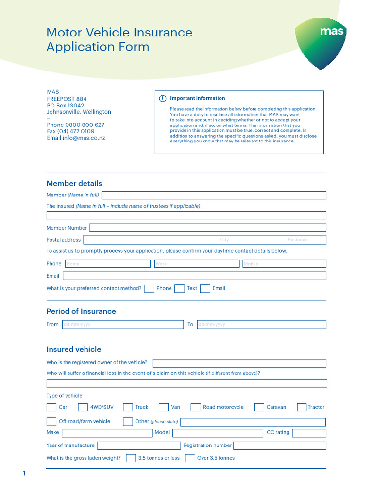 Motor Vehicle Insurance Application Form | PDF | Debit Card | Banks