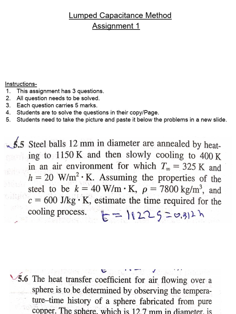 Lumped Capacitance Method Assignment | PDF