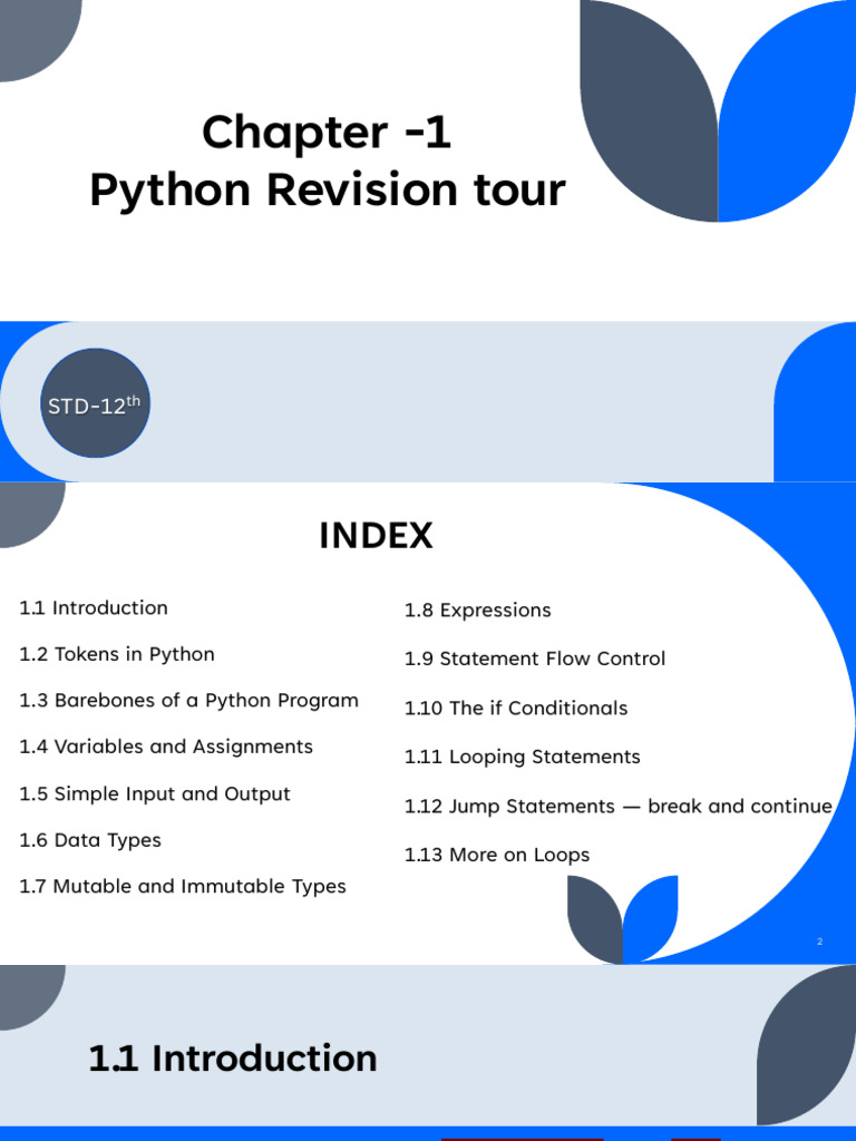 STD-12th - Chapter - 1 Python Revision Tour-1 | PDF | Control Flow | Boolean Data Type