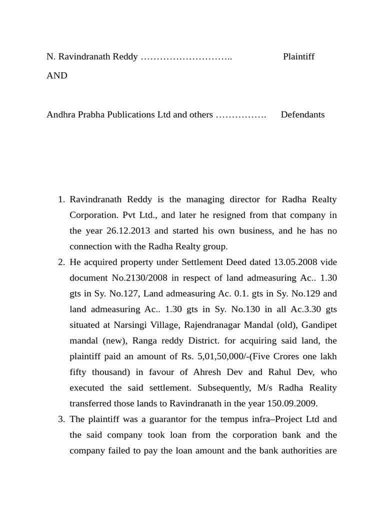 Ravindranath Reddy's Legal Dispute Summary | PDF | Common Law | Public Law