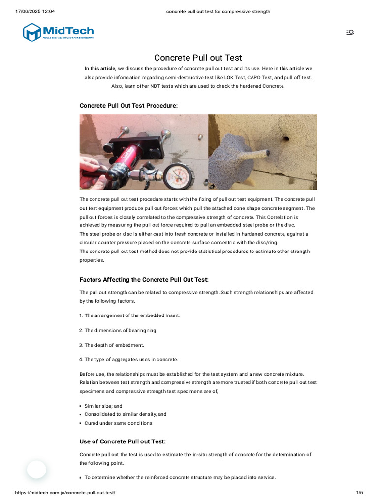 Concrete Pull Out Test For Compressive Strength | PDF | Concrete | Adhesive
