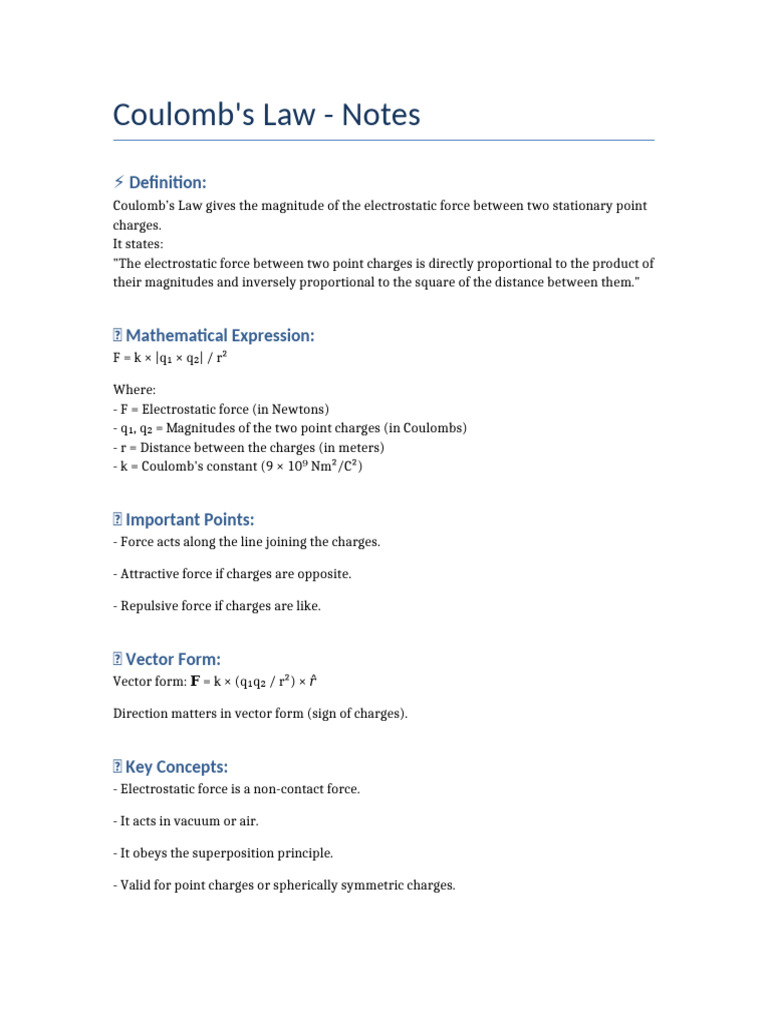 Coulombs Law Notes | PDF