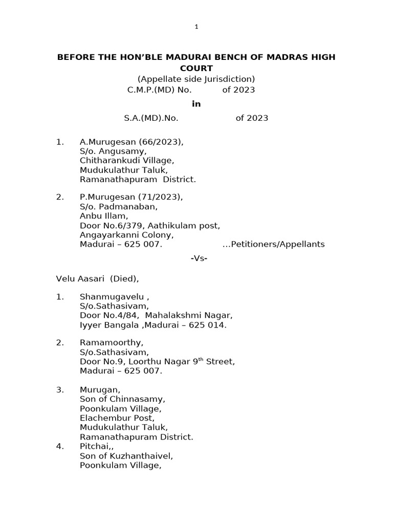 Murugesan Second Appeal Index & Stay Petition | PDF | Appeal | Judgment (Law)