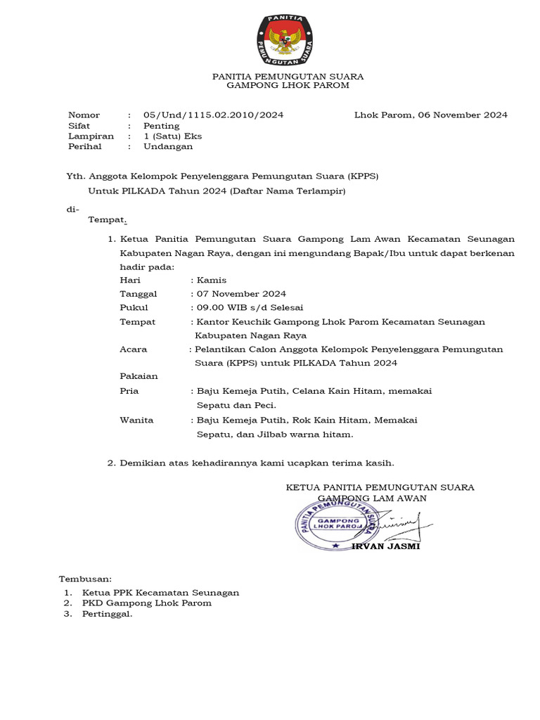 Undangan Anggota KPPS LP Dalam Pilkada 2025 | PDF