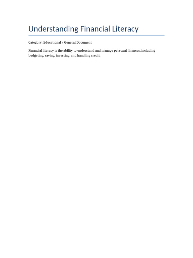 Document 4 Understanding Financial Literacy | PDF