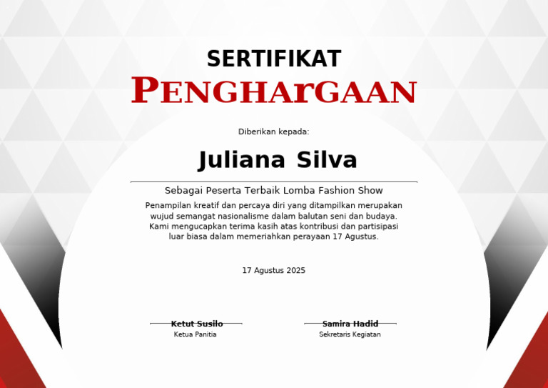 Merah Putih Modern Piagam Penghargaan Lomba 17 Agustus | PDF