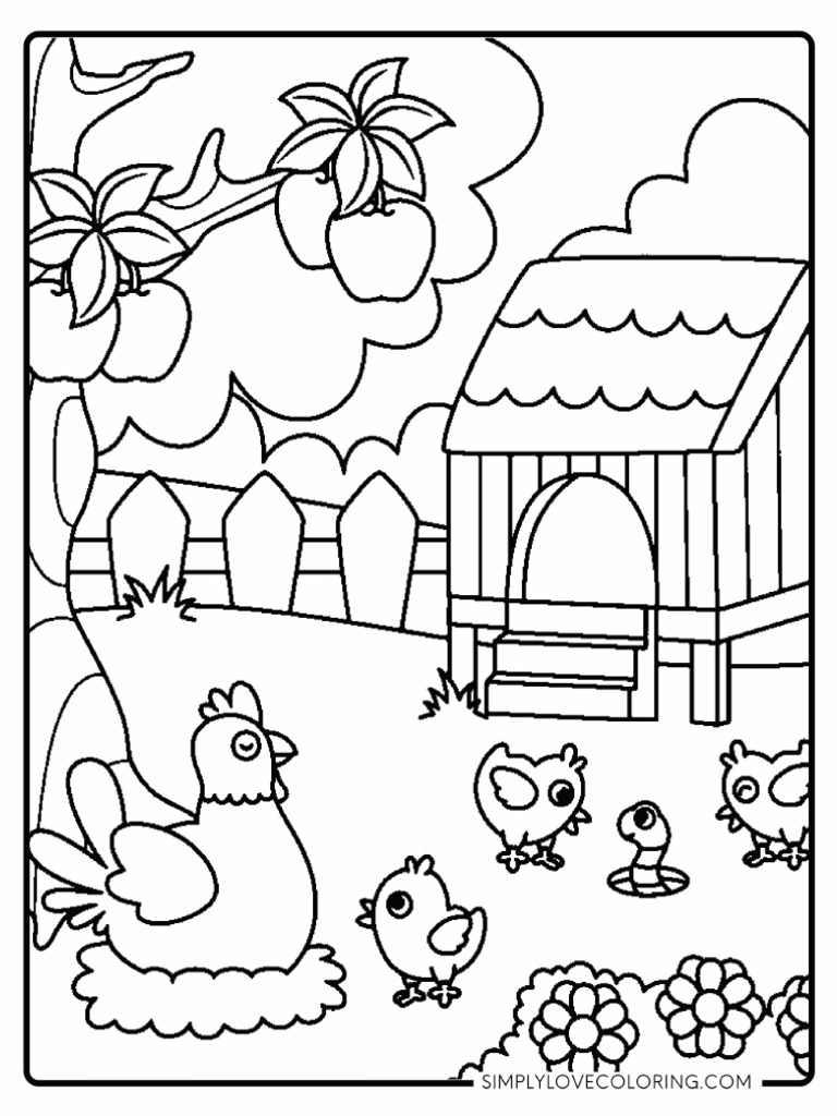 Mother Hen With Babies On A Farm Hen Coloring Pages | PDF