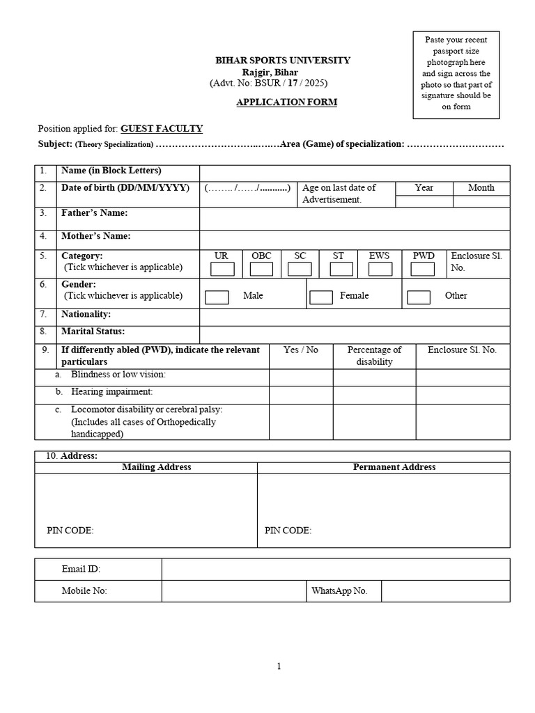 Guest Faculty Application Form | PDF | Doctor Of Philosophy | Massive ...