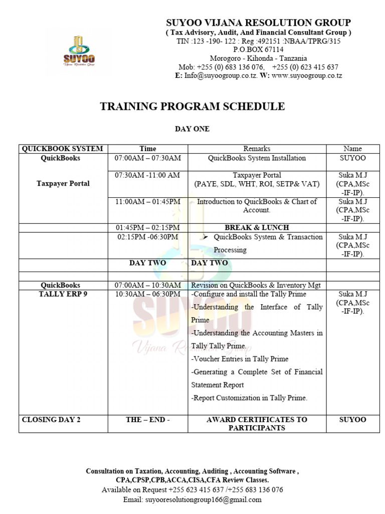 Practical Timetable On Accounting Packages Training | PDF | Quick Books ...
